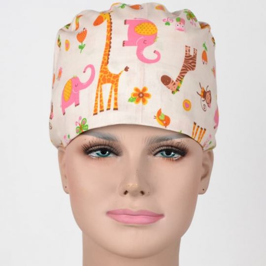 calot chirurgical opératoire bloc infirmière Beige motif Animaux savane