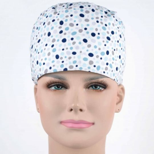 calot chirurgical opératoire bloc infirmière blanc motif Galets Bleus