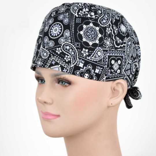 calot chirurgical opératoire bloc unisexe noir imprimé bandana