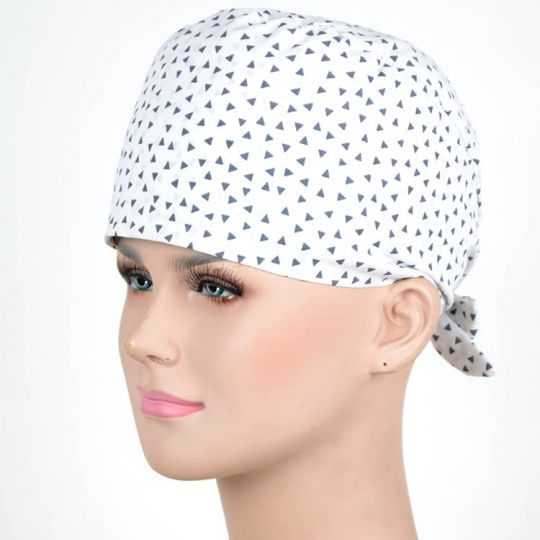 calot chirurgical opératoire bloc infirmière blanc motif Triangles Bleu