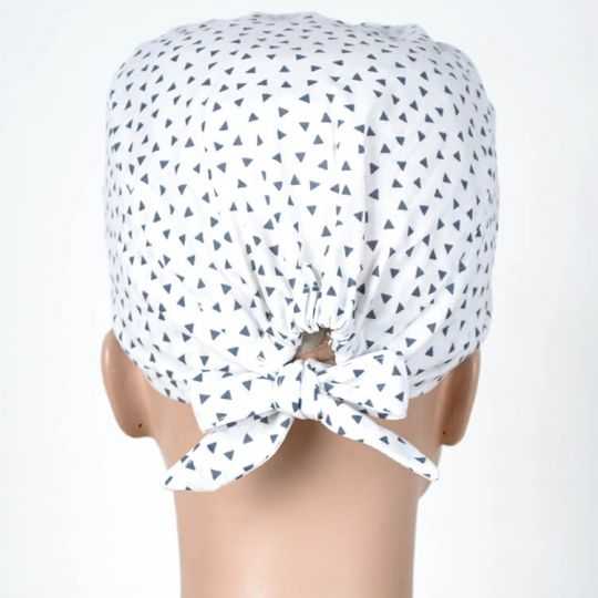 calot chirurgical opératoire bloc infirmière blanc motif Triangles Bleu