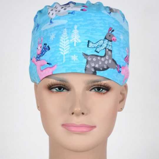 calot chirurgical opératoire bloc infirmière Turquoise motif Lama Dansant