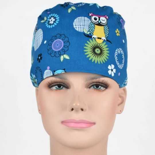 calot chirurgical opératoire bloc infirmière Bleu motif Hiboux Floraux